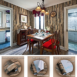 CiCiwind Peel and Stick Wallpaper Brown Wood Contact Paper Removable Self Adhesive Wallpaper Shiplap Vintage Wood Grain Wallpaper for Bedroom Bathroom Kitchen Cabinet 17.7" X 78.7"