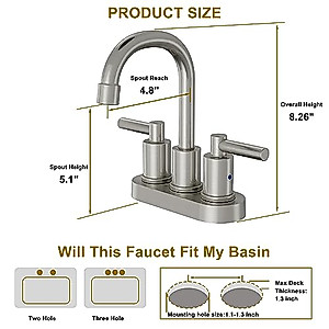KPAIDA 4 in Centerset Bathroom Faucets for Sink 3 Hole, Brushed Nickel Bathroom Faucet with Pop-up Drain and 2 Supply Hoses, Stainless Steel 2 Lever Handles Centerset Faucet for Bathroom