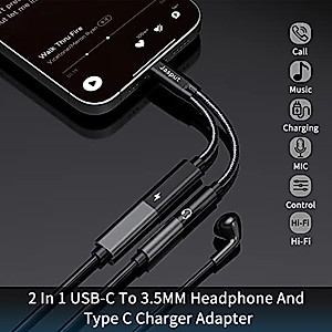 Jasput USB Type C to 3.5mm Headphone and Charger Adapter, 2-in-1 USB C to Aux Audio Jack Hi-Res DAC and Fast Charging Dongle Cable Compatible with Pixel 4 3 XL,Galaxy S22 S21 S20 S20+ Note 20