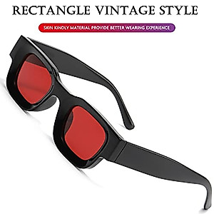 AIEYEZO Modern Thick Rectangle Sunglasses for Women Men Retro 90s Chunky Square Polarized Sunnies (Black/Ocean Red)