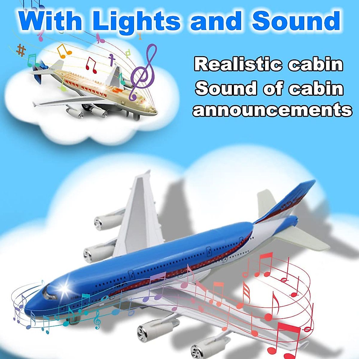 Crelloci Airplane Toys, Bump and Go Action, Pull Back Die Cast Model Plane with Lights & Sounds, 3D Anatomy View, Aircraft Vehicles Gift for Kids Toddler Boys Ages 3+(Blue)