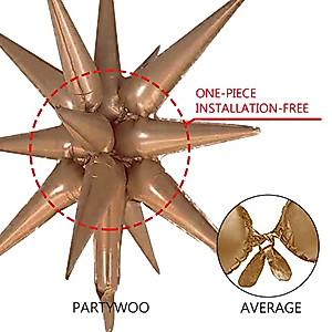 PartyWoo Brown Star Balloons 6 pcs, One-Piece 14-Pointed Starburst Balloons, 27 & 22 Inch Star Explosion Balloons with Ribbon, Star Foil Balloons, Large Star Balloons for Party