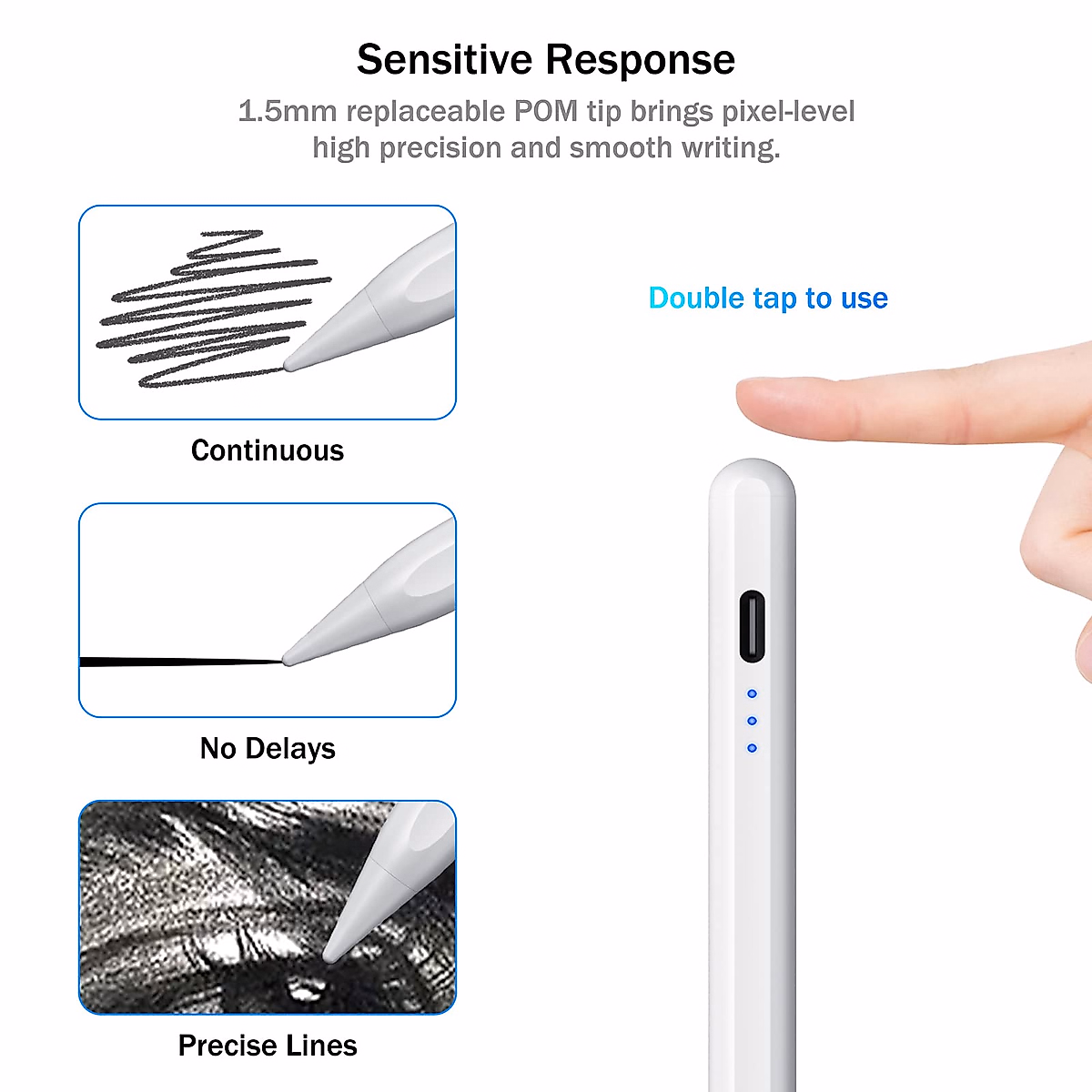 Cisteen Stylus Pen for iPad with Led Indicators, Tilt Sensor Palm Rejection Active Pencil for (2018-2022) Apple iPad 10/9/8/7/6th Gen, iPad Pro 12.9&11", iPad Air 5th/4th/3rd Gen, iPad Mini 6/5