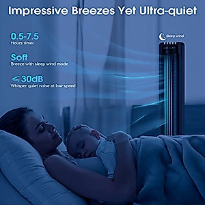 Airvention 115° Oscillating Modern Tower Fan for Bedroom, 43'' Standing Fan with Remote, 7.5H Timer, 28dB Ultra Quiet Cooling Floor Fan for Home, Office or Bedroom, 3 Speeds, 3 Modes, X01A, Black