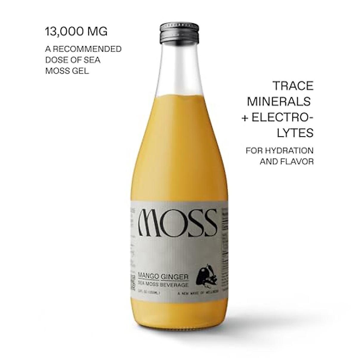 MOSS - Sea Moss Water - 13,000mg of Sea Moss in a Functional Beverage with Reverse Osmosis Water, Trace Minerals, and Electrolytes - Mango Ginger 4pk