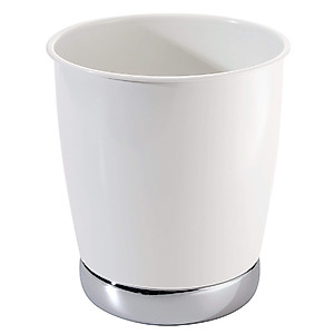 InterDesign iDesign York Wastebasket, Metal Small Round Vintage Trash Can for Bathroom, Bedroom, Dorm, College, Office, 8.5" x 8.5" x 9.75", White and Chrome