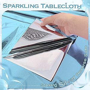 Just Shimmer 2Pcs Light Blue Foil Metallic Tablecloth Shiny Party Table Cloth 54" X 72" Disposable Rectangle Decoration for Thanksgiving Christmas Graduation Birthday Pary