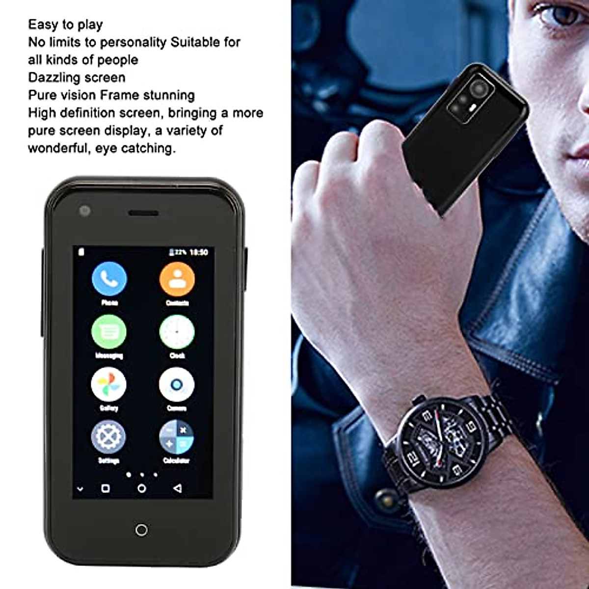 Heayzoki Soyes D18 Mini Smartphone, 3G Mini Mobile Phone, 2.5 Inch WiFi Smartphone, 1GB 8GB Quad Core Phone for Students (Elf Black)