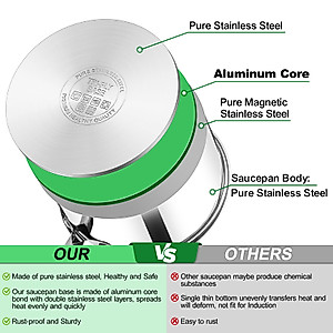 TeamFar 2 qt Saucepan with Lid, Stainless Steel Small Sauce Milk Pan with Tri-ply Bottom for Induction/Gas/Electric/Ceramic, Healthy & Heavy Duty, Mirror Finish & Straight Side, Dishwasher Safe