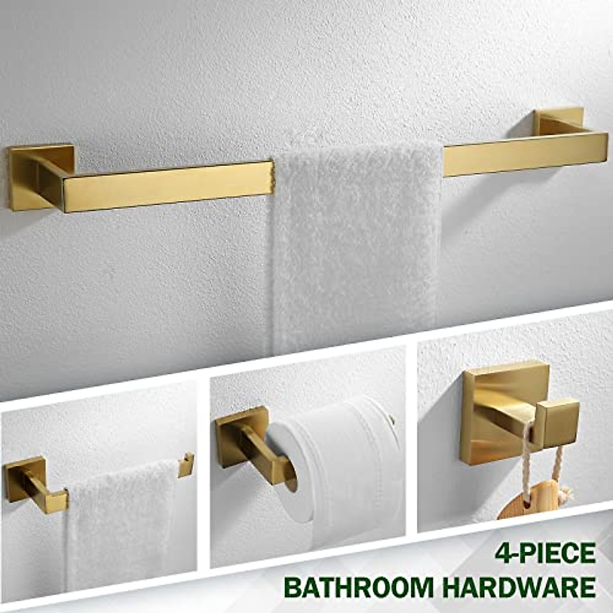 VELIMAX Premium Stainless Steel 4 Pieces Bathroom Hardware Accessories Set Wall Mounted Towel Bar Set, Brushed Gold, 23.6-Inch