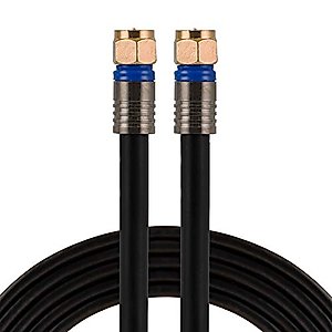 GE RG6 Coaxial Cable, 25 ft. F-Type Connectors, Quad Shielded Coax Cable, 3 GHz Digital, In-Wall Rated, Ideal for TV Antenna, DVR, VCR, Satellite, Cable Box, Home Theater, Black, 33531