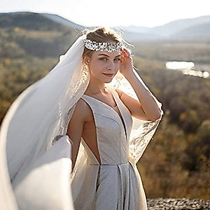 CURASA Flower Girl Headpiece Crystal Pearl Headband for Women Wedding Accessories Silver Flower Girl Headband, Princess Crown for Flower Girls Hair Accessories for Birthday Halloween Tiaras for Women