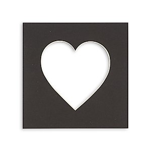 CountryArtHouse Black Acid Free 10x10 Heart Picture Frame Mat with White Core Bevel Cut for 6x6 Pictures - Fits 10x10 Frame - Pack of 1 Matboard