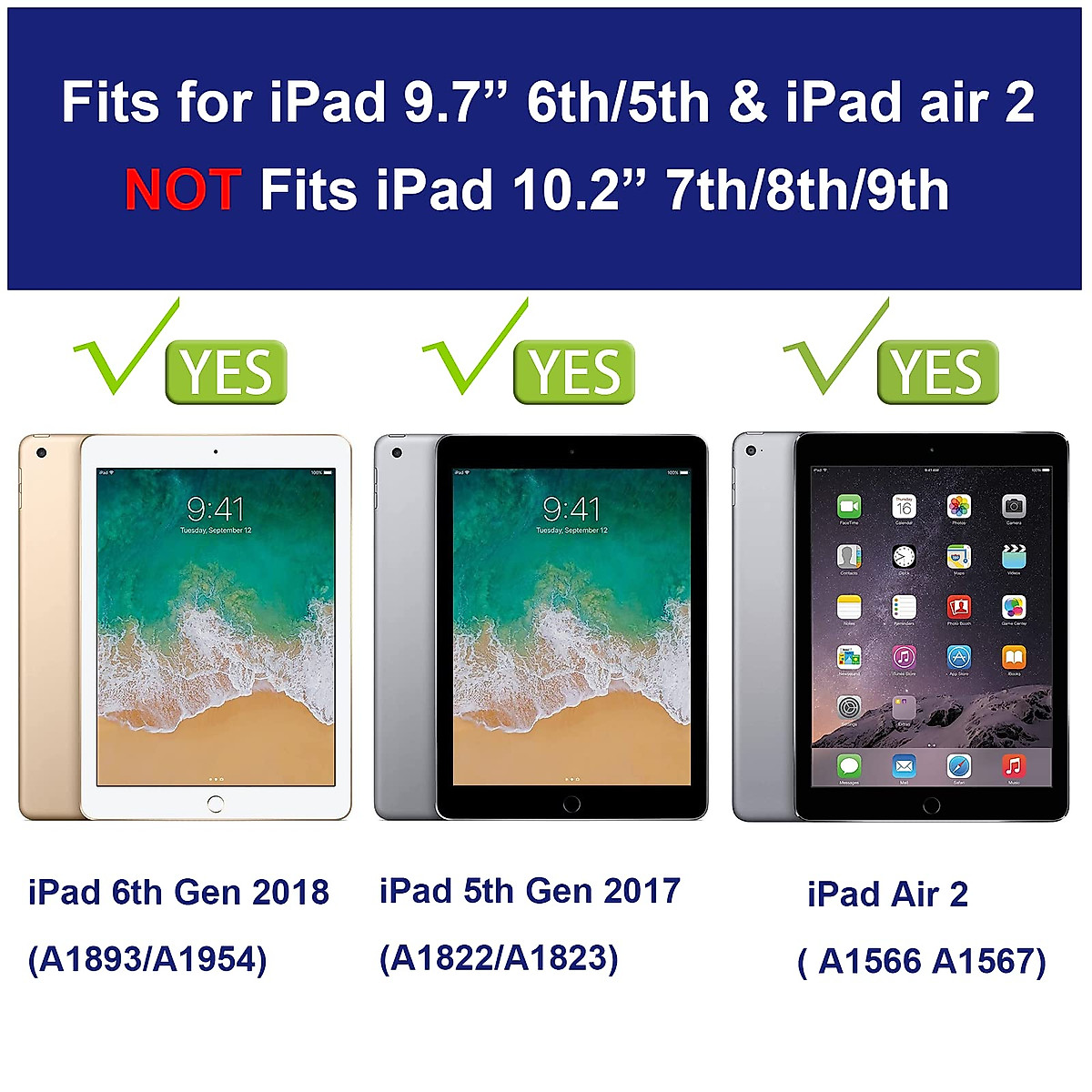 iPad 9.7 inch Case iPad 6th/5th Generation Cases,Case for iPad 9.7 Pro & iPad Air 2 Full-Body Silicone+PC Protection Rotating Stand Shockproof Case for Kids Tablet Cover Navy+Green