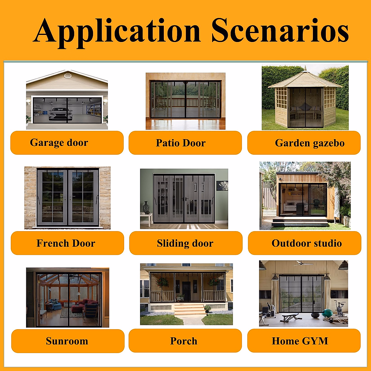 Magnetic Garage Door Screen 18x9FT Hands Free Screen Curtains, Pets Friendly, Retractable Fiberglass Doors Cover Closure for Garage Patio sunroom Balcony Porch Gazebo Backyard Greenhouse RV (Black)