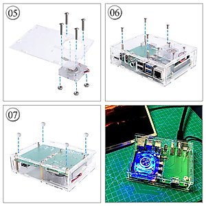 GeeekPi Acrylic Set-top Box Kit for Raspberry Pi, Pi 4 Case with 4010 Fan 5V (Blue LED Light) + Pi 4 Heatsinks + Extension Board for Raspberry Pi 4 Model B