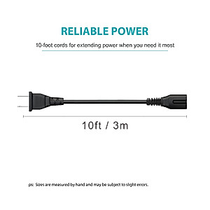 10 Feet 2 Prong AC Power Supply Cord Compatible with Sony TCL Roku Samsung LG Haier Sony Insignia Jvc Sharp Toshiba Vizio Hisense Ultra HD Smart LCD TV Monitor 2 Prong Power Supply Cable