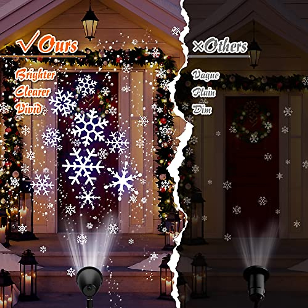 Christmas Projector Lights Outdoor & Indoor, 【2 Packs】 Snowflake Projector Lights, IP65 Waterproof LED White Snowfall Christmas Lights, Perfect for Xmas Party Wedding Garden Patio Decoration