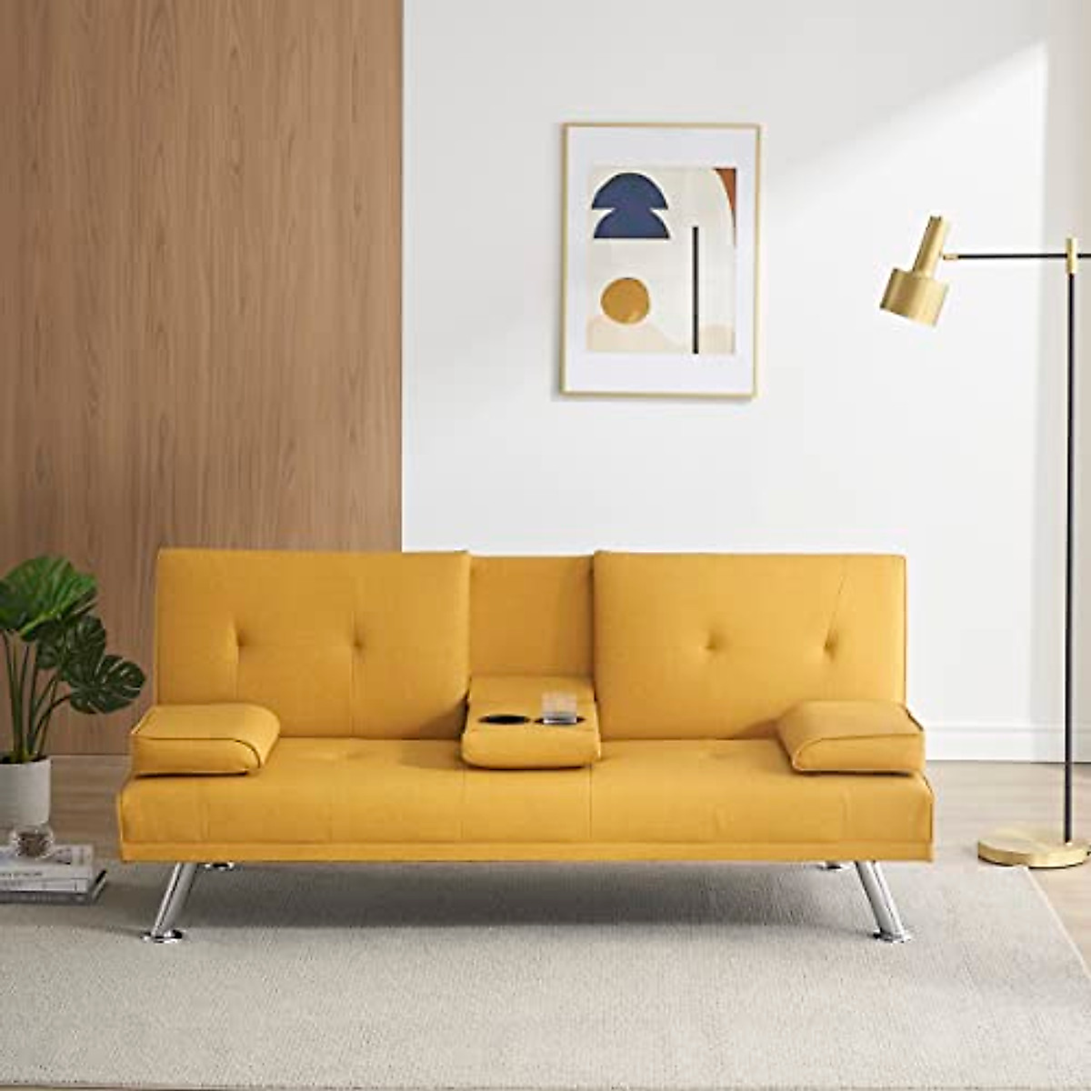 ERYE Oversized Single Sectional Sofa Couch Corduroy Upholstered Modular Sleeper Sofabed,Deep Seat Chaise Daybed with Movable Ottoman and 3 Pillows for Living Room