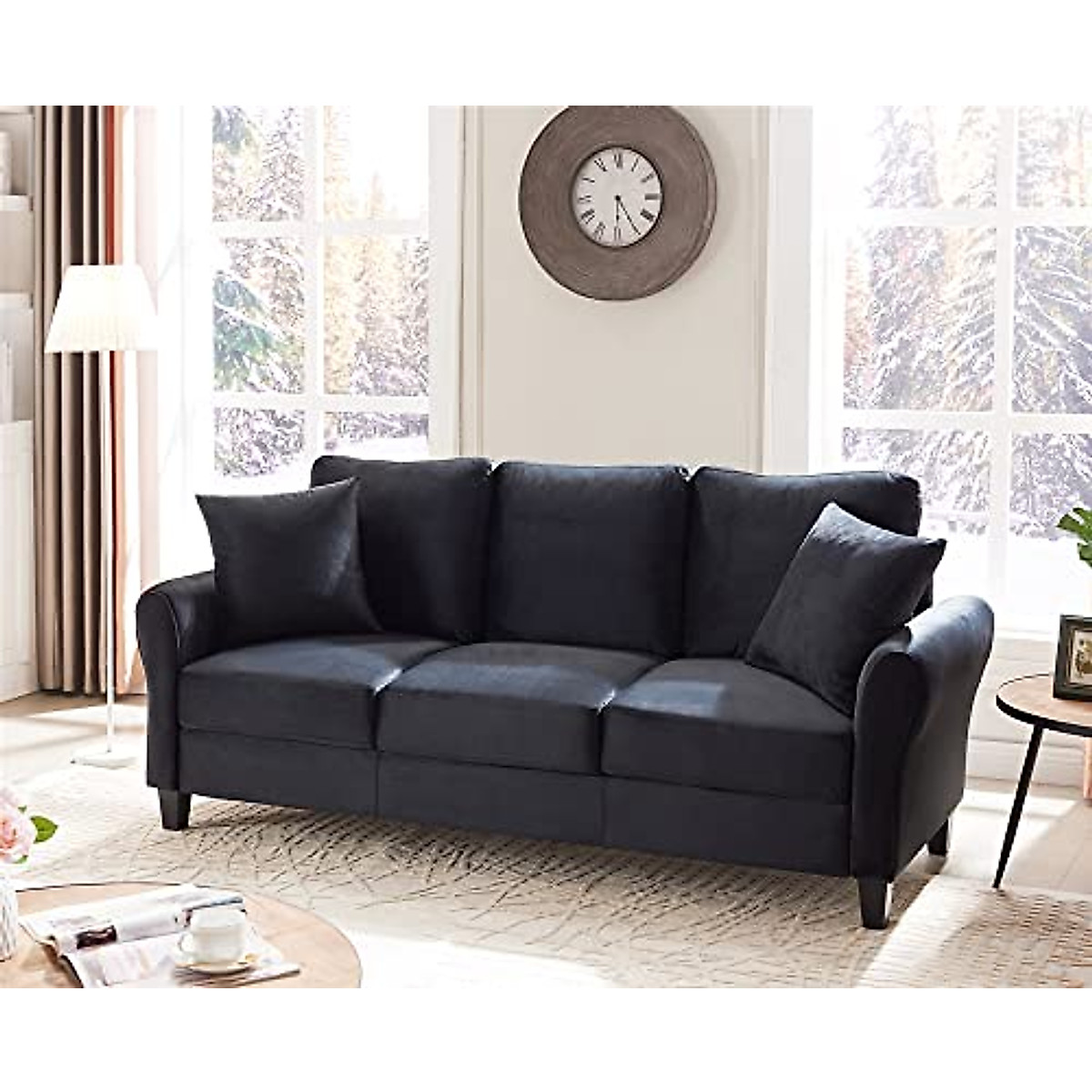 Modern Velvet Couch with 2 Pillow Plus A Classic Wooden Workbench