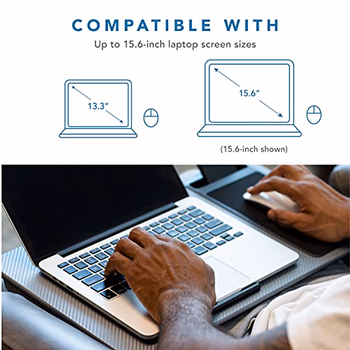 LapGear Home Office Lap Desk with Device Ledge, Mouse Pad, and Phone Holder - Silver Carbon - Fits up to 15.6 Inch Laptops - Style No. 91585