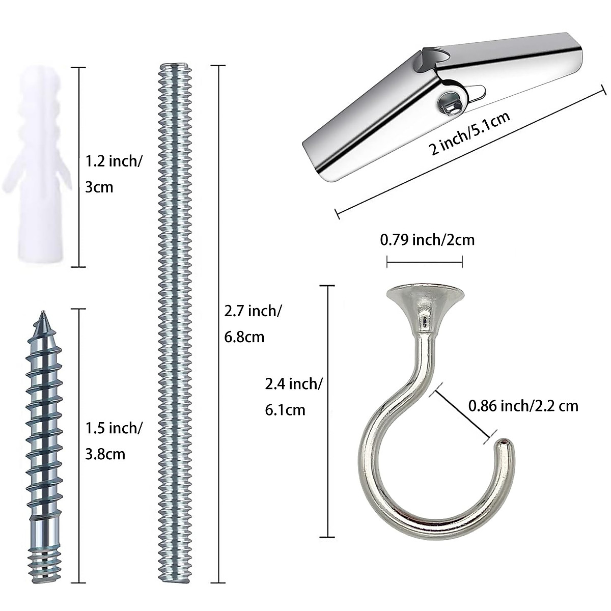 Evsteluo Large Swag Ceiling Hooks Heavy Duty Swag Hook with Hardware for Hanging Plants Ceiling Installation Cavity Wall Fixing (4, Silver)