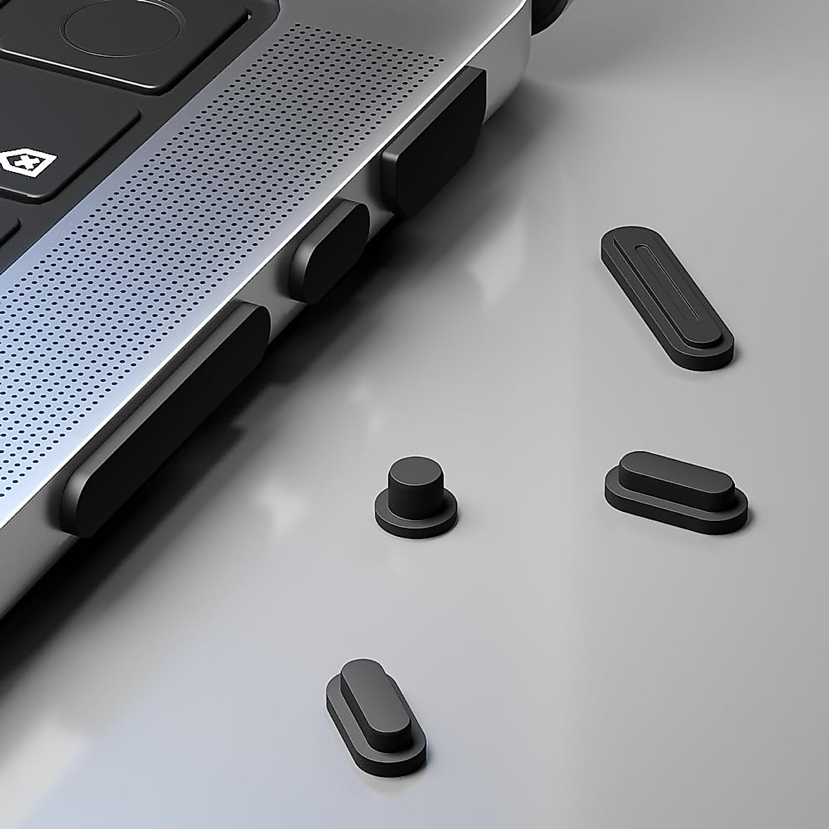 ProElife 7 Pcs Anti Dust Dirt Plug Cups Set for 2023-2021 MacBook Pro 14.2 inch 16.2 inch M3 M2 M1 Pro/Max (Model: A2779/A2442/A2780/A2485) Accessory Silicone Anti Dirt Protective Cover (Black)