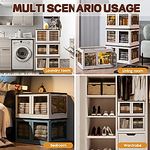 BESHOOME 152QT Stackable Storage Bins With Lids, Collapsible Closet Organizers and Storage with Doors, Plastic Bins with Wheels, Folding Storage Box for Home, Storage Containers for Closet 2Pack