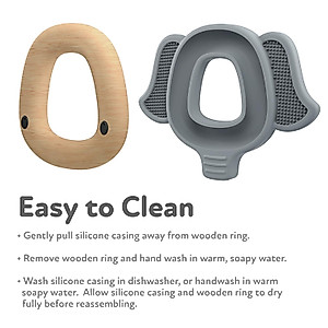 Nuby Natural Wood & Silicone Teether: Elephant, 3M+, Gray
