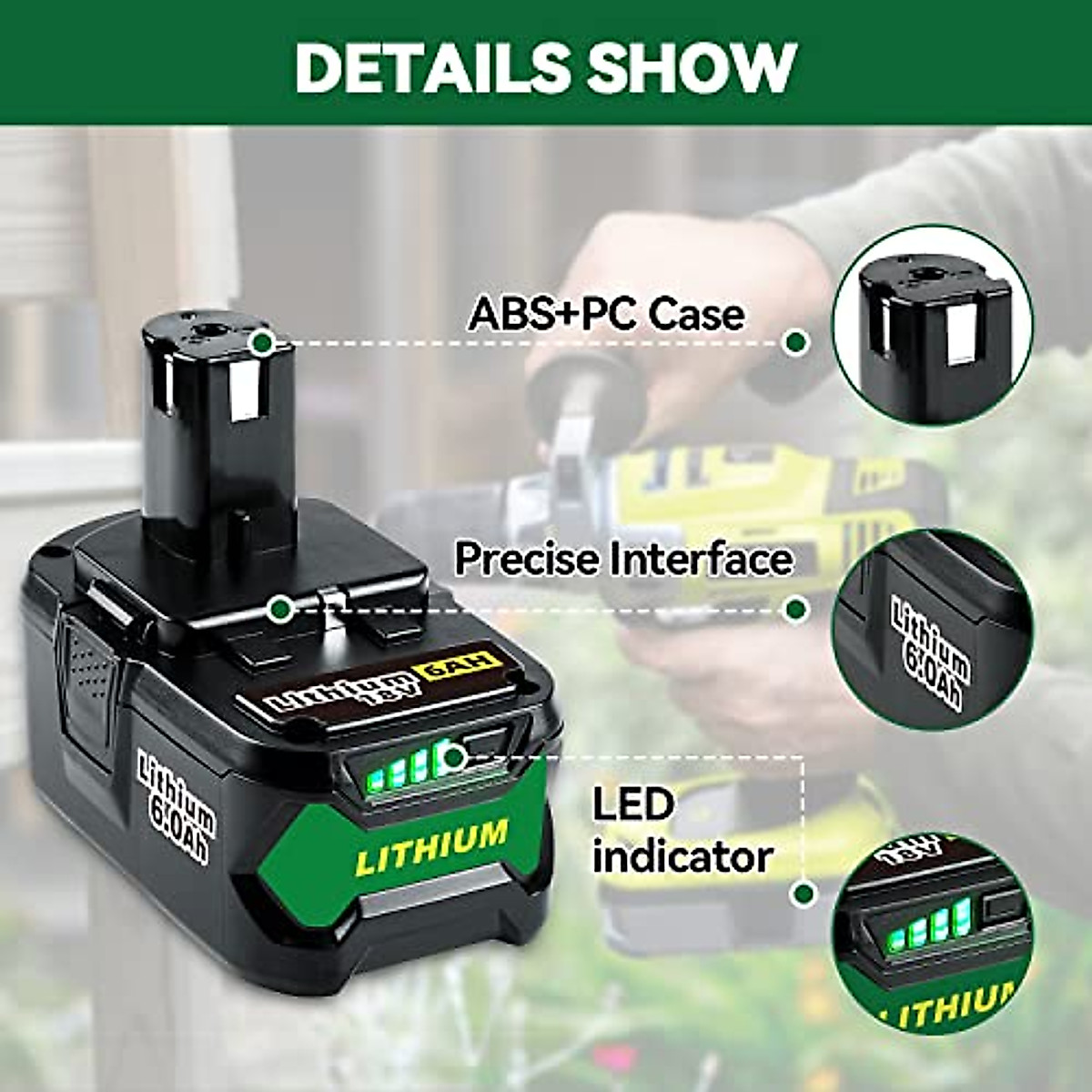 PDstation 2 Pack P108 6.0ah Li-ion Battery Replacement for Ryobi 18v Battery Compatible with Ryobi 18 Volt Battery P104 P108 P102 P107 P105 P109 P103 P190 P122 Cordless Tool Battery Packs