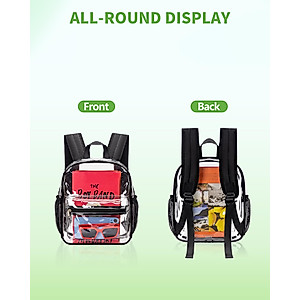 MAY TREE Clear Backpack Stadium Approved, Mini Clear Backpack, Heavy Duty Waterproof Transparent PVC Backpack (Black)