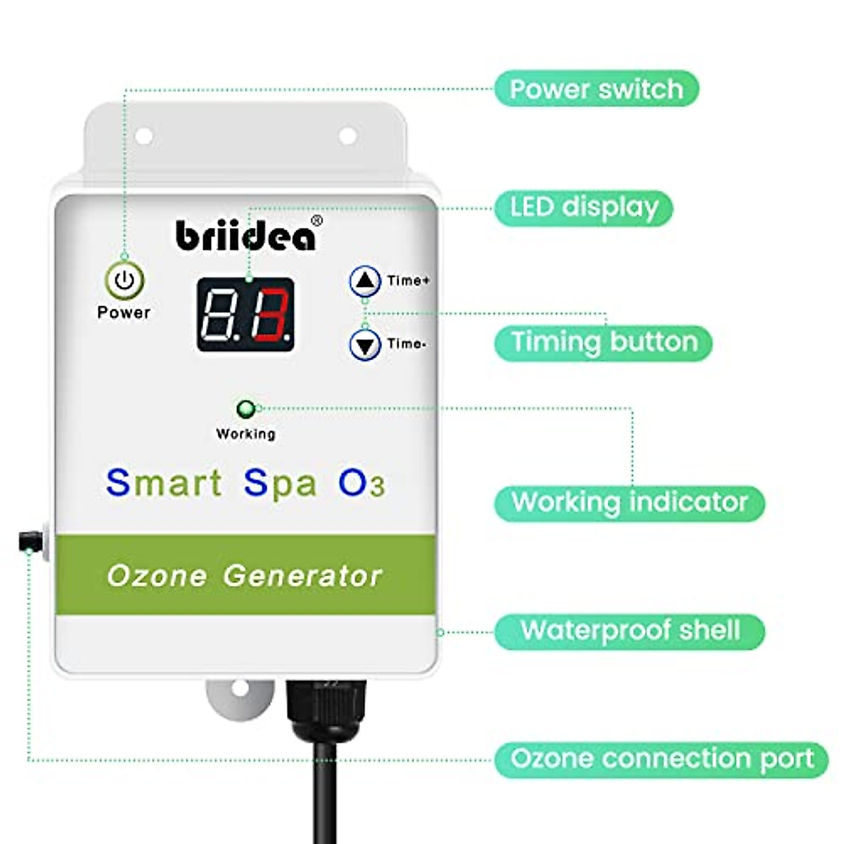 Spa Ozone Generator, Briidea Hi-Output Hot Tub Ozonator with Countdown Timer for Any Tubs or Spas, Chemical Free, Enjoy Your Comfortable Bath