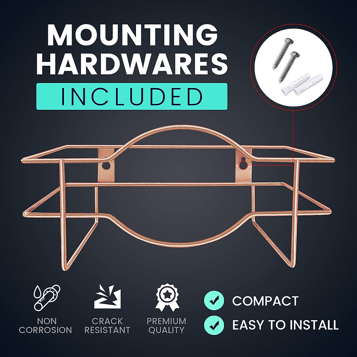 Single Wall Mount Glove Tissue Dispenser, Wire Rack Disposable Gloves Napkin Box Holder, Rose Gold Durable Metal Organizer for Food Service, Lab, Office, Home, Garage