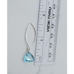 Handmade Dangle Earrings for Women - Aquamarine Blue Quartz Sterling Silver Earrings in Gift Box - Sparkly Blue Quartz Trillion - Lightweight Dangling Earrings - Trendy Long Dangly Drop Earrings