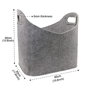 LIMEIDE Portable Felt Foldable Holder Bag/Bin/Basket for Storage,Grey Felt Bin with Handles,Collapsible & Stronger Storage Solution for Office,Bedroom,Camping,Toys Large,15.8x11.8x15.8 inches (LxWxH)