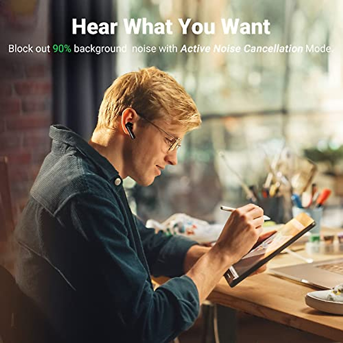 UGREEN HiTune T3 Active Noise Cancelling Wireless Earbuds Bluetooth 5.2, AI-Enhanced Clear Calls Bluetooth Earbuds with mic, Transparency Mode, 10mm Drivers with Bass Boost, HiFi Sound,Fast Pair-Black
