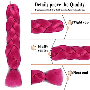 Pink Braiding Hair Extension 3pcs/Lot Crochet Jumbo Braids Hair 100g/pc Hot Pink Braids Hair Synthetic Crochet Twist Braid Hair Extension for Box Braids (24Inch,Rosy)