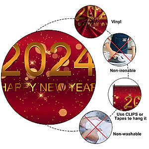 Baocicco 9x6ft 2024 Happy New Year Party Photography Background Champagne Bokeh Gold Glitter Chinese Red Background Photo Backdrop New Year Eve Party Night Carnival Kids Adults Photoshoot Studio