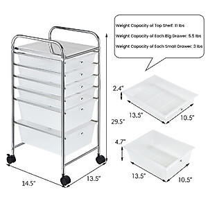 SILKYDRY 6-Drawer Rolling Storage Cart, Multipurpose Utility Drawers Cart with Wheels, Removable Drawers for Craft Scrapbook Tool Paper, Art Organizers and Storage for Home Office School (Clear)