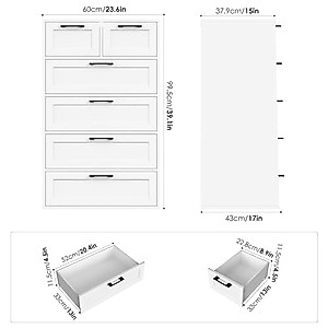 BOTLOG 6 Drawer White Dresser, Tall White Dresser with Large Storage Space, Modern Storage Chest of Drawers, Wood Closet Dresser for Living Room, Hallway, Entryway