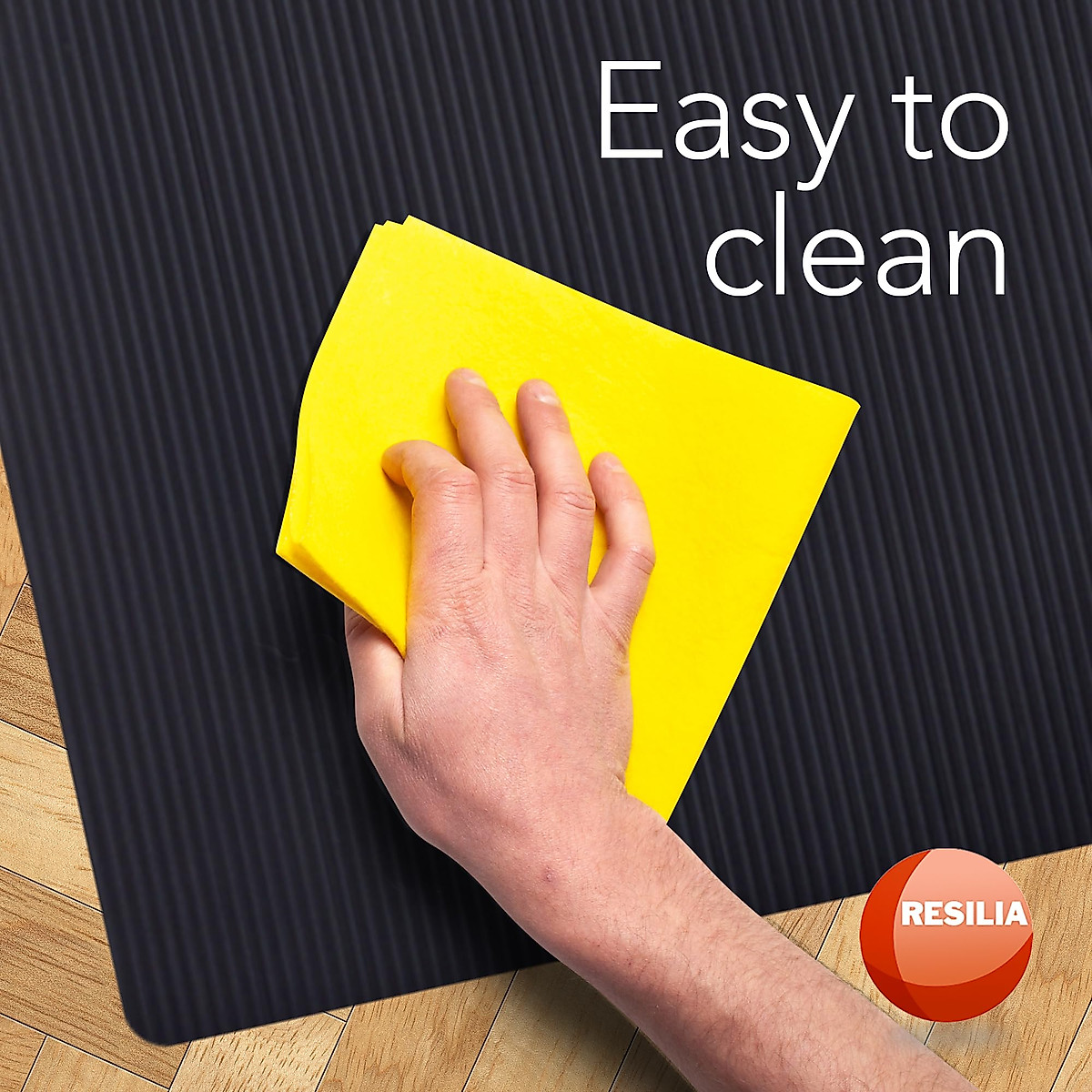 Resilia Black Plastic Floor Runner - Embossed Wide Rib Waterproof Vinyl, Non Slip, Heavy Duty Protector Mat for Indoor Hardwood, Hard Floors, Garage, Entryway, Kitchen, & Outdoor Use, 27” x 6’