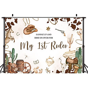 Hilioens 7×5ft My 1st Rodeo Backdrop Western Cowboy First Birthday Background for Girl Wild West Cactus Mexican Cowboy Party Decorations Banner Supplies