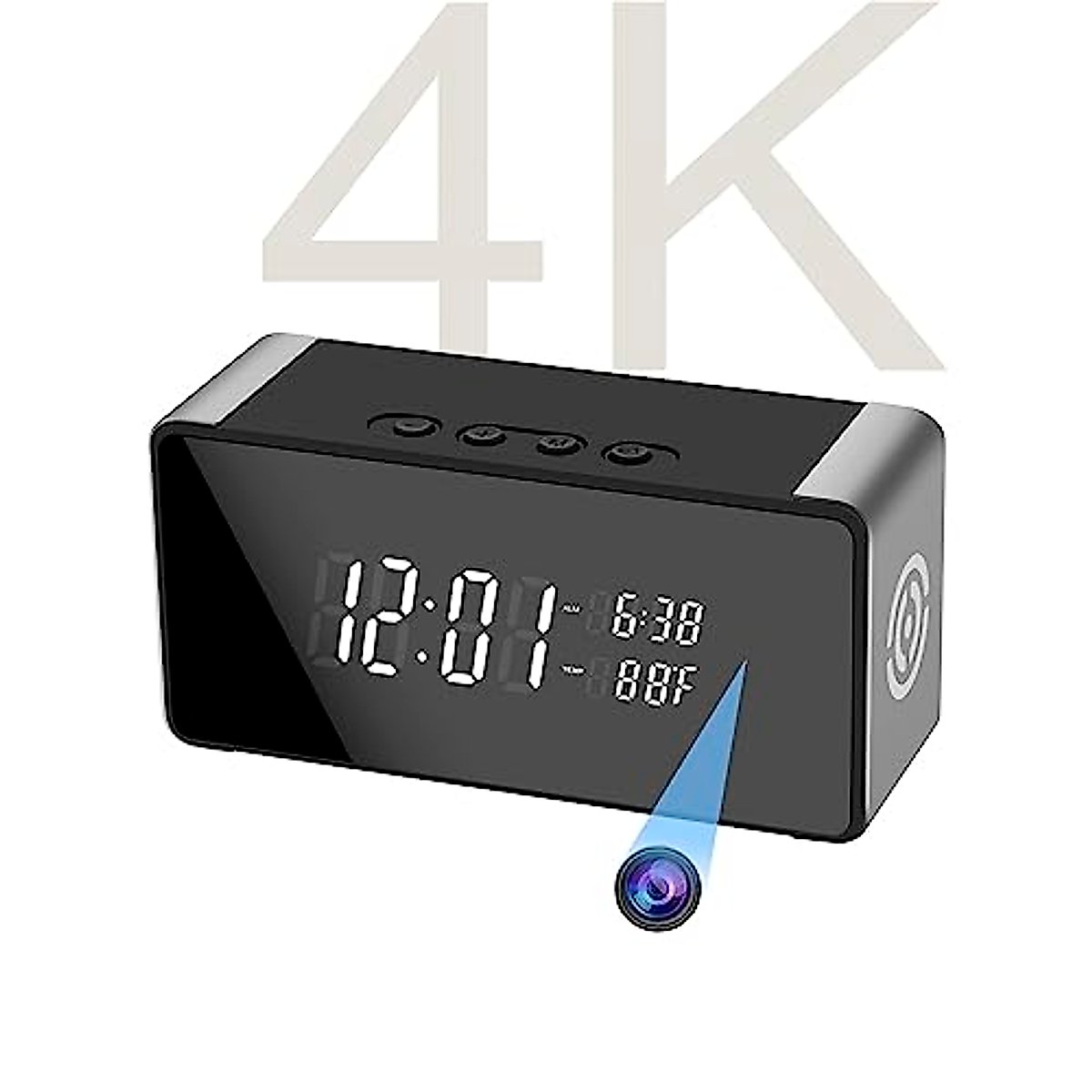 Spy Camera WiFi Hidden Camera Alarm Clock, 4K Wireless Spy Nanny Cam for Home Indoor Security, Remotely Access Camera and Real-time Monitoring with Night Vision & Motion Detection Alert