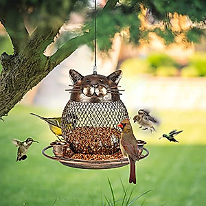 Bird Feeders for Outside, Wild Bird Feeder Squirrel Proof, Heavy Duty Copper Bird Feeder for Outdoor Hanging Garden Yard Decor, 2lbs Capacity - Upgraded Cute Cat Shaped