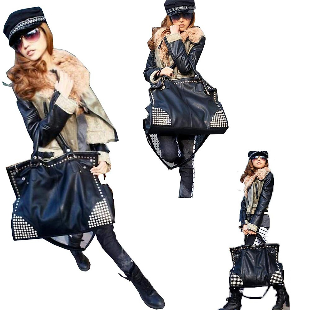 Cayla Women Tote Handbag shinestone Ladies Purse Crossbody Shoulder Bag top handle Hobo Satchel bag, Black, Large