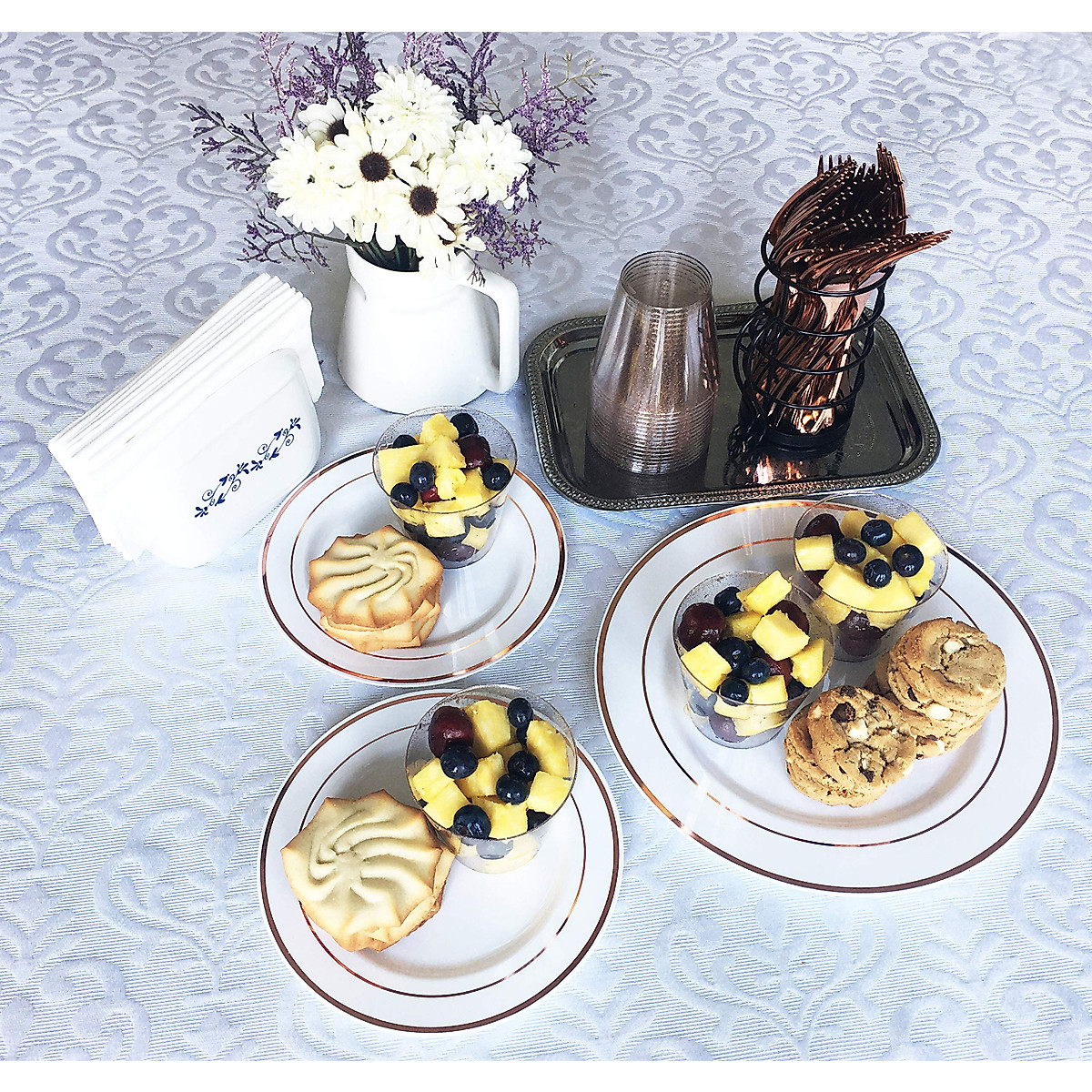 JL Prime 100 Rose Gold Glitter Plastic Cups - 9 Oz Reusable and Recyclable - Elegant Rose Gold Glitter Tumblers for Weddings, Anniversaries, Showers, Parties - Small Drinking Cups