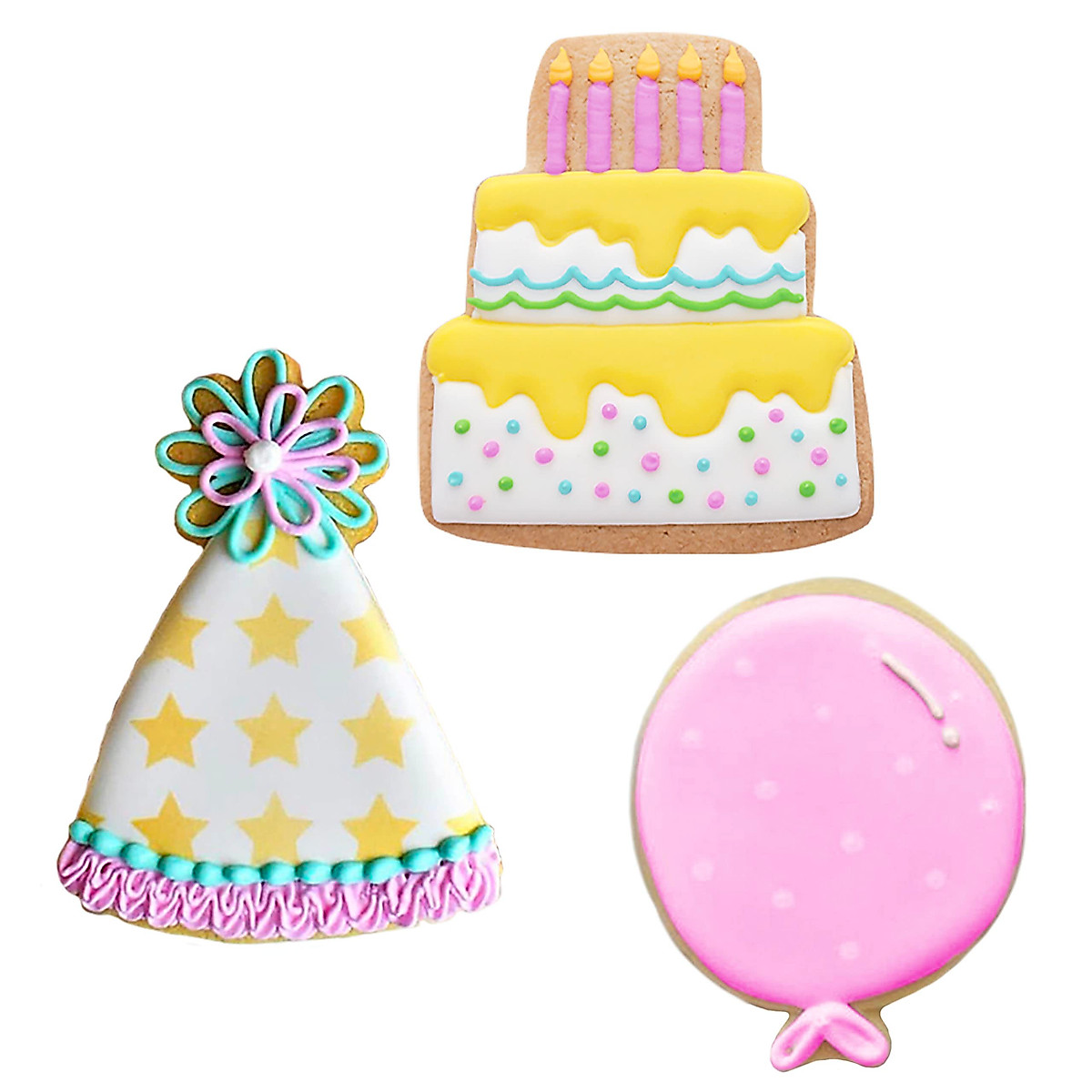 Birthday Cookie Cutters 3-Pc. Set Made in USA by Ann Clark, Birthday Cake, Birthday Hat, Balloon