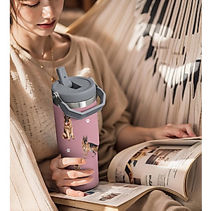 Caiibaoob German Shepherd Tumbler for German Shepherd Owners, 30oz Stainless Steel Vacuum Insulated Water Bottle (German Shepherd-Blush)