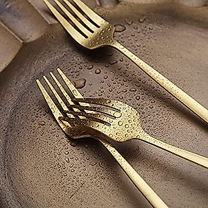 Matt Gold Dinner Forks 6 Piece, Stainless Steel 8.4'' Forks Silverware Set, Dessert Forks, Table Forks, Salad Forks for Home, Kitchen or Restaurant, Dishwasher Safe