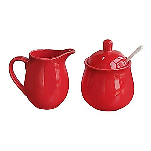 Ceramic Colorful Creamer and Sugar Set with Lid Spoon, Coffee Serving Set